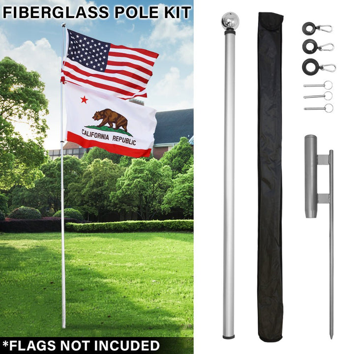 20ft Deluxe Fiberglass Pole Kit w/Ground Spike | Flags Importer | Flag ...