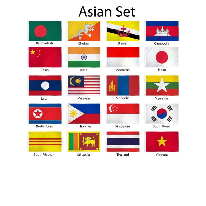 3x5ft Set of 20 Asian Flags | Flags Importer | International Flag Set