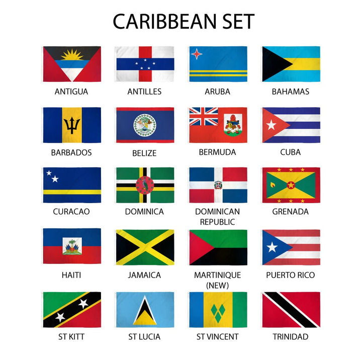 3x5ft Set of 20 Caribbean Flags | Flags Importer | International Flag Set