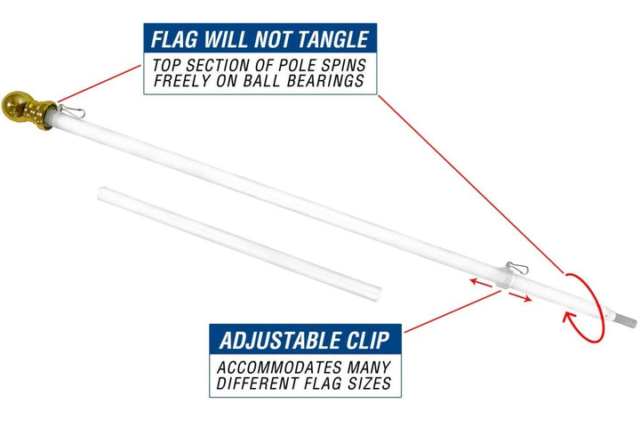 5ft Spinning Stabilizer Flag Pole White | Flags Importer | Flag ...