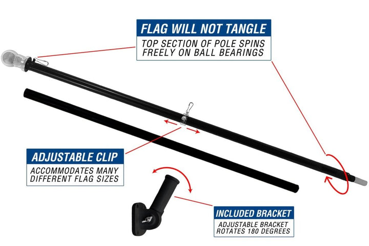 6ft Spinning Stabilizer Flag Pole & Bracket Kit Black | Flags Importer ...