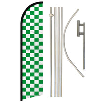 Green & White Checkered Windless Banner Flag & Pole Kit | Flags ...