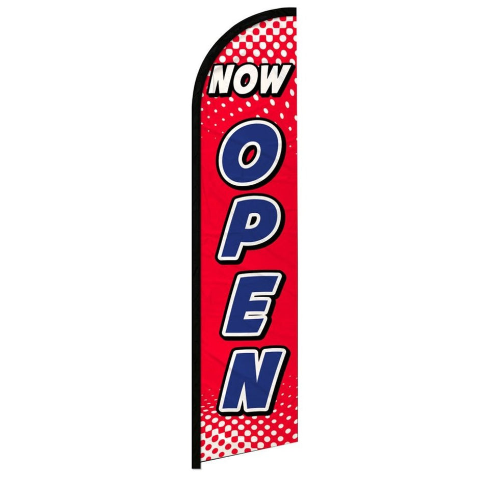 Now Open Red & White Windless Banner Flag | Flags Importer | 11.5ft x 2 ...