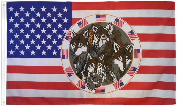 USA 4 Wolves Flag 3x5ft Poly – Flags Importer